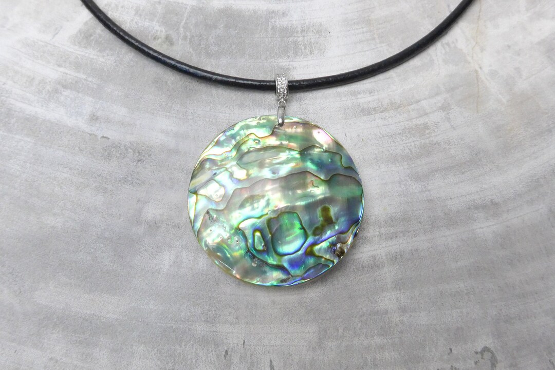 Green Abalone Shell Pendant, Round Paua Shell Pendant, Big Abalone ...