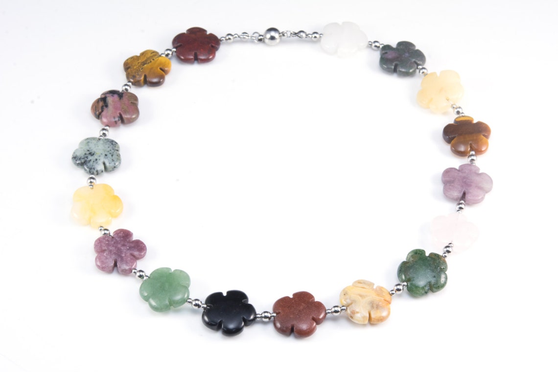 Flower Gemstone Necklace Colorful Stone Jewelry Handmade - Etsy