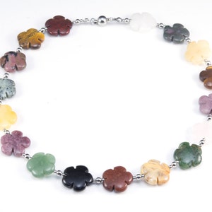 Flower Gemstone Necklace - Colorful Stone Jewelry - Handmade Gemstone ...