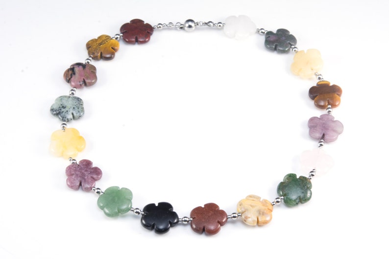 Flower Gemstone Necklace - Colorful Stone Jewelry - Handmade Gemstone ...