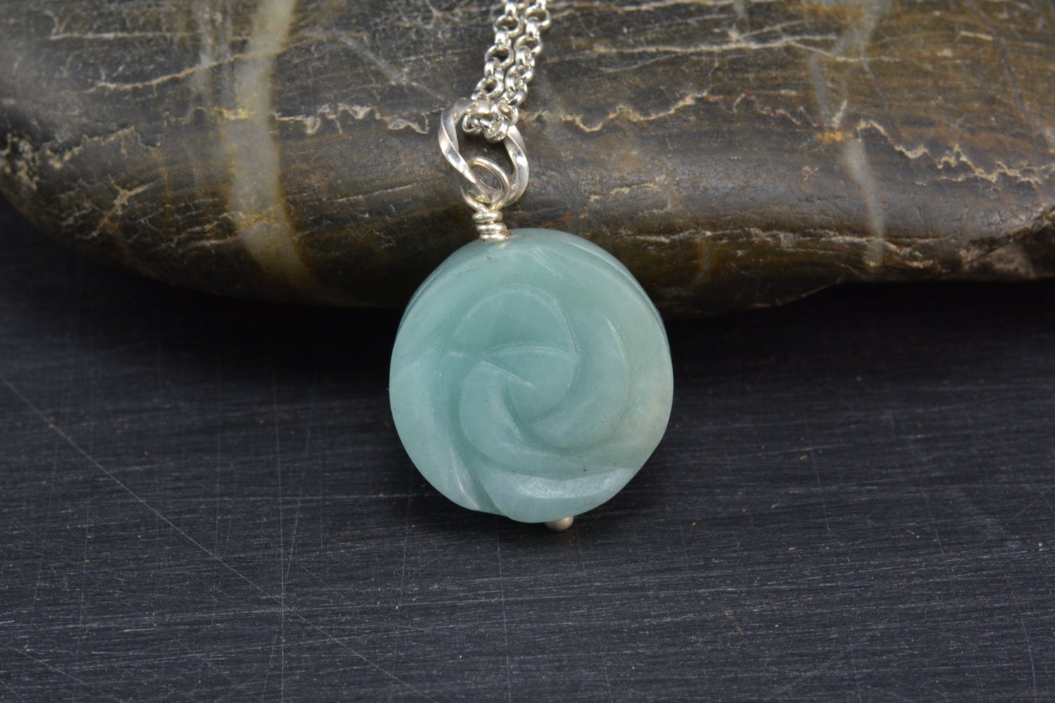 Amazonite Necklace, Aqau Blue Amazonite Jewelry, Rose Flower Pendant ...