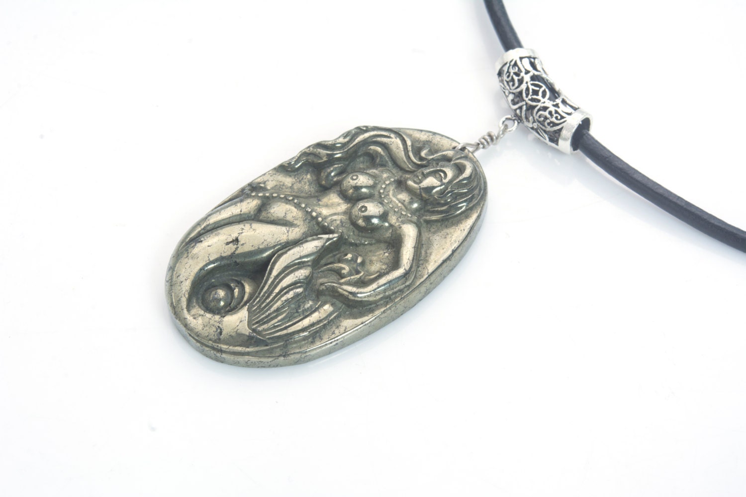 The Mermaid Gemstone Necklace, Carved Pyrite the Mermaid, Modern ...