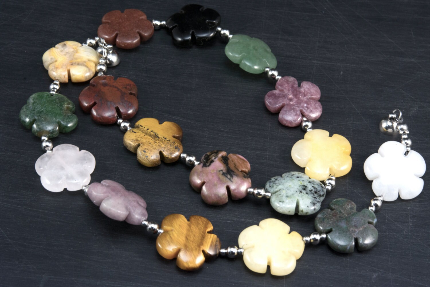 Flower Gemstone Necklace - Colorful Stone Jewelry - Handmade Gemstone ...