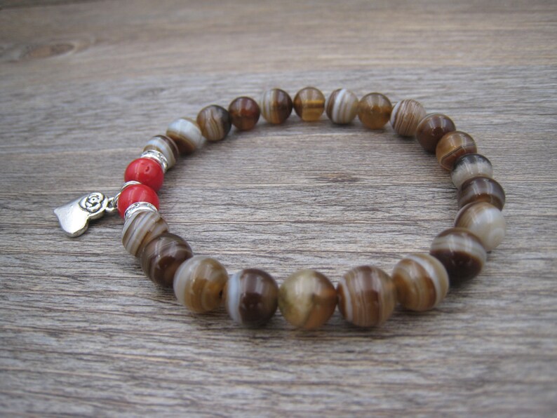 Brown Banded Agate Bracelet Striped Agate Jewelry Red and - Etsy