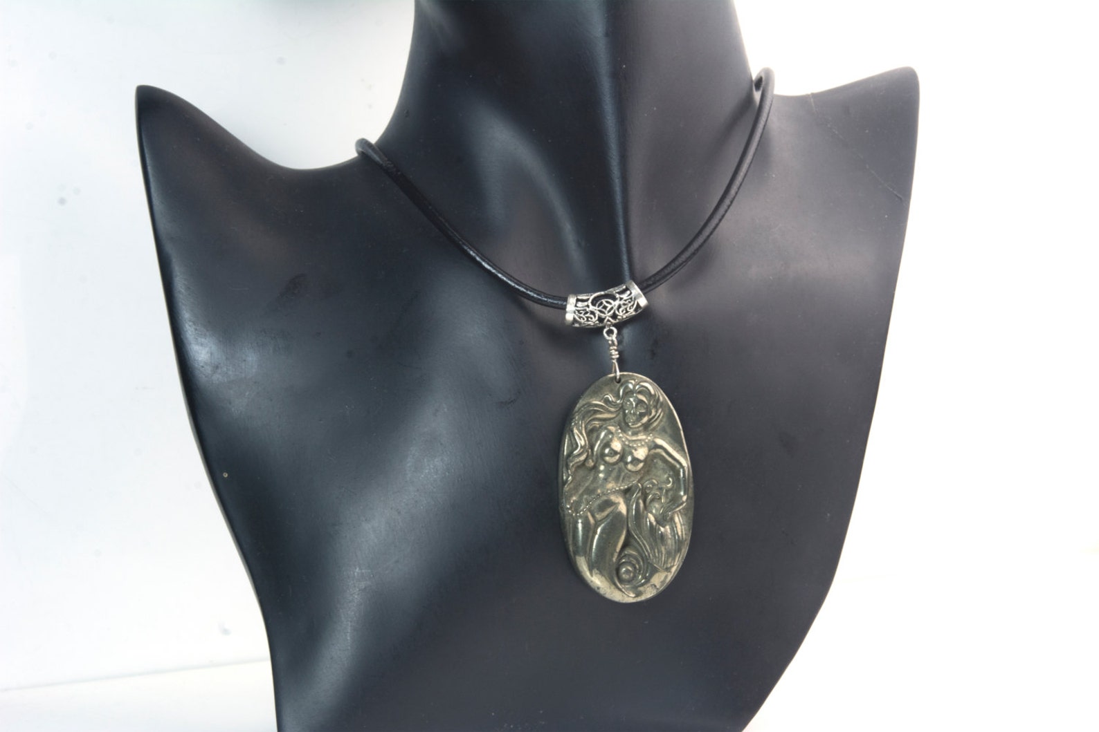 The Mermaid Gemstone Necklace, Carved Pyrite the Mermaid, Modern ...