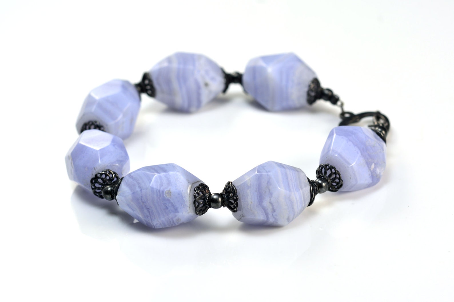 Blue Lace Agate Bracelet, Chalcedony Bracelet, Blue Stone Bracelet ...