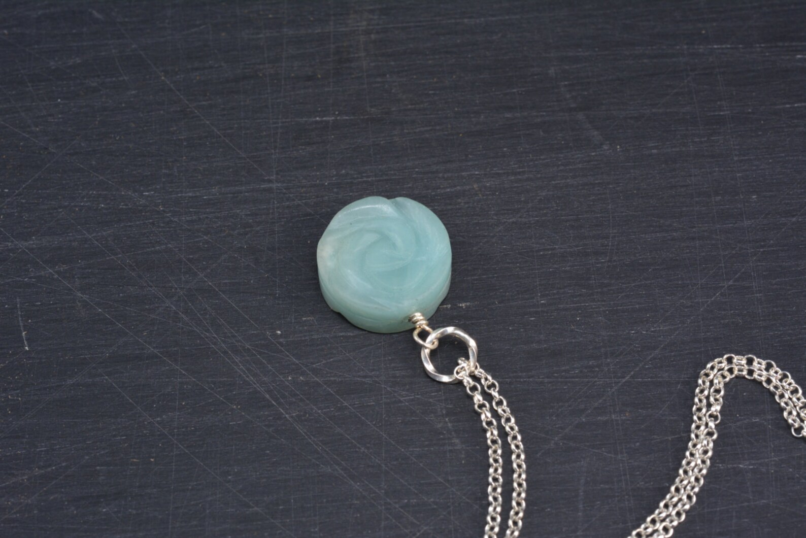 Amazonite Necklace, Aqau Blue Amazonite Jewelry, Rose Flower Pendant ...
