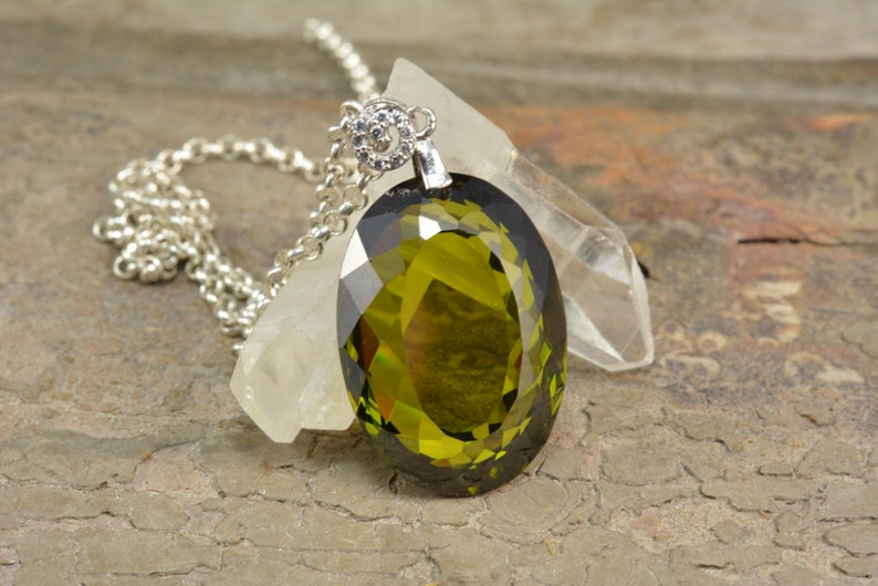 Cubic Zirconia Necklace Dark Peridot Color CZ Pendant - Etsy