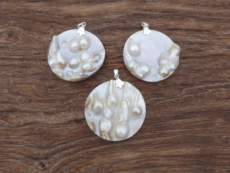 Pearl and Shell Round Pendant Shell Jewelry Natural Free | Etsy