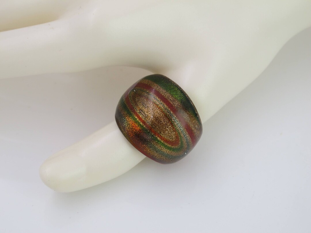 Munaro Glass Ring, Foil Pattern Glass Ring, Handmade Glass Ring, Glass ...