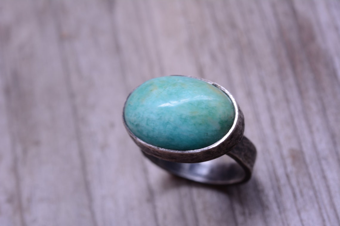 Amazonite Ringsterling Silverbezel Set Ringgems Ringaqua - Etsy