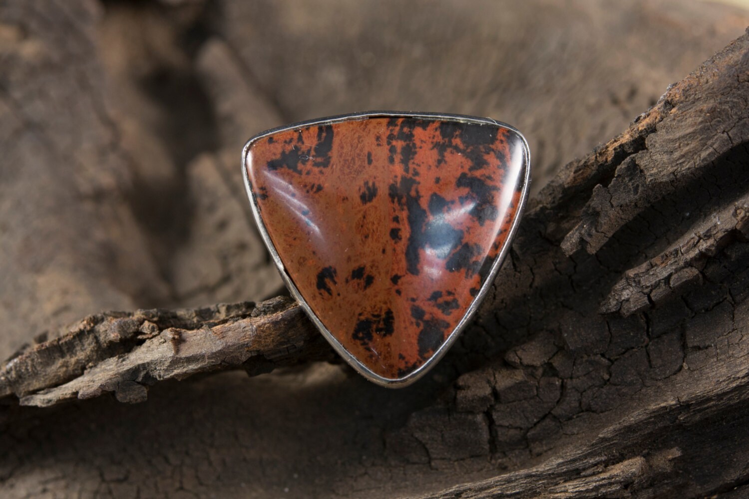 Coffee Triangle Gemstone Ring Mahagony Obsidian Gemstone - Etsy