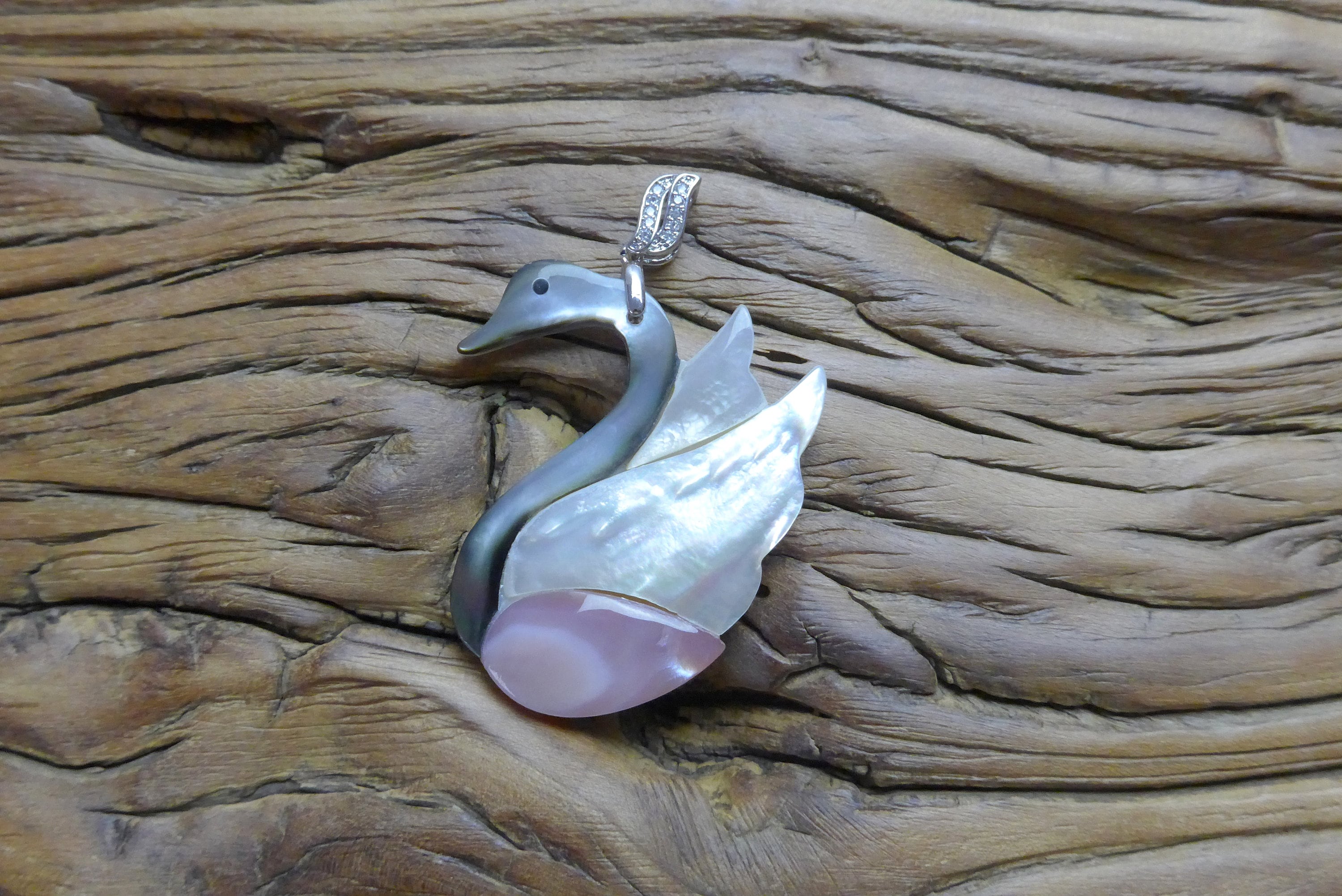 Shell Swan Pendant - Black Lip Shell Pendant - White MOP Animal ...