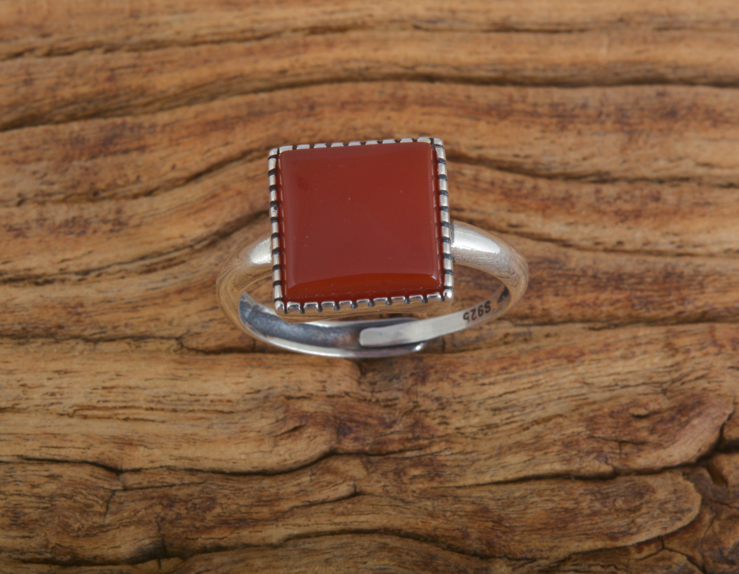 Natural Red Carnelian Square Ring, Sterling Silver Adjustable Ring, Red ...