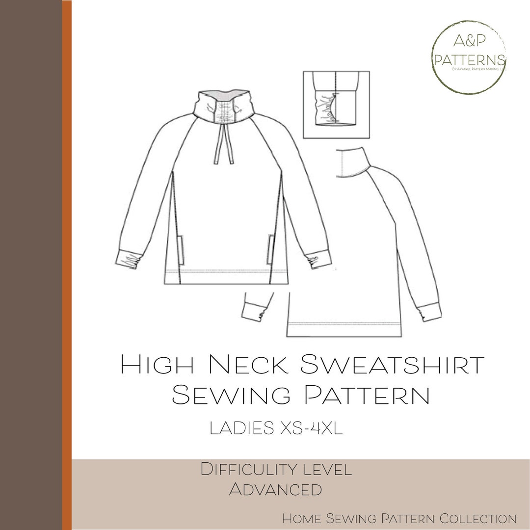 Ladies High Neck Raglan Sweatshirt PDF Sewing Pattern, Downloadable ...