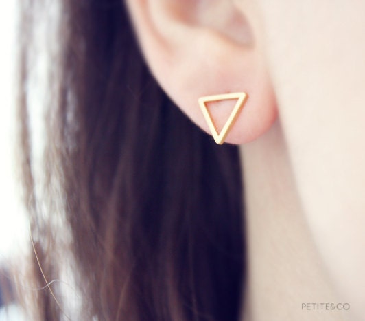 Dainty Gold Triangle Studs Minimalist, Delicate Geometric Earrings ...