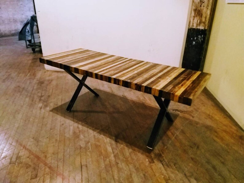 Butcher Block Table in 8 Shades of Brown With X-shaped Metal Legs - Etsy