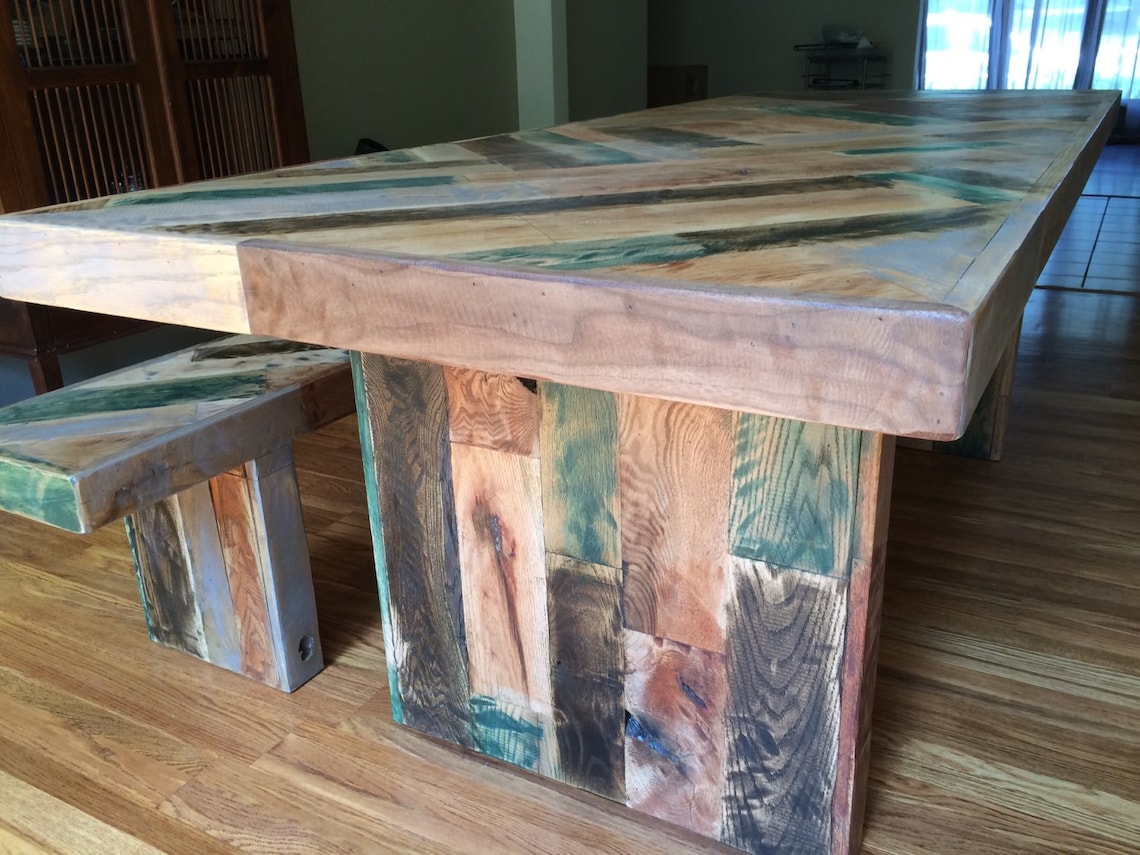 Colorful hardwood oak table | Etsy