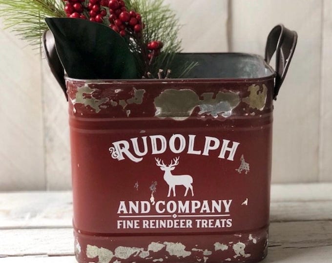 Farmhouse Christmas Decor, Christmas Decor, Christmas Pail, Rudolph ...