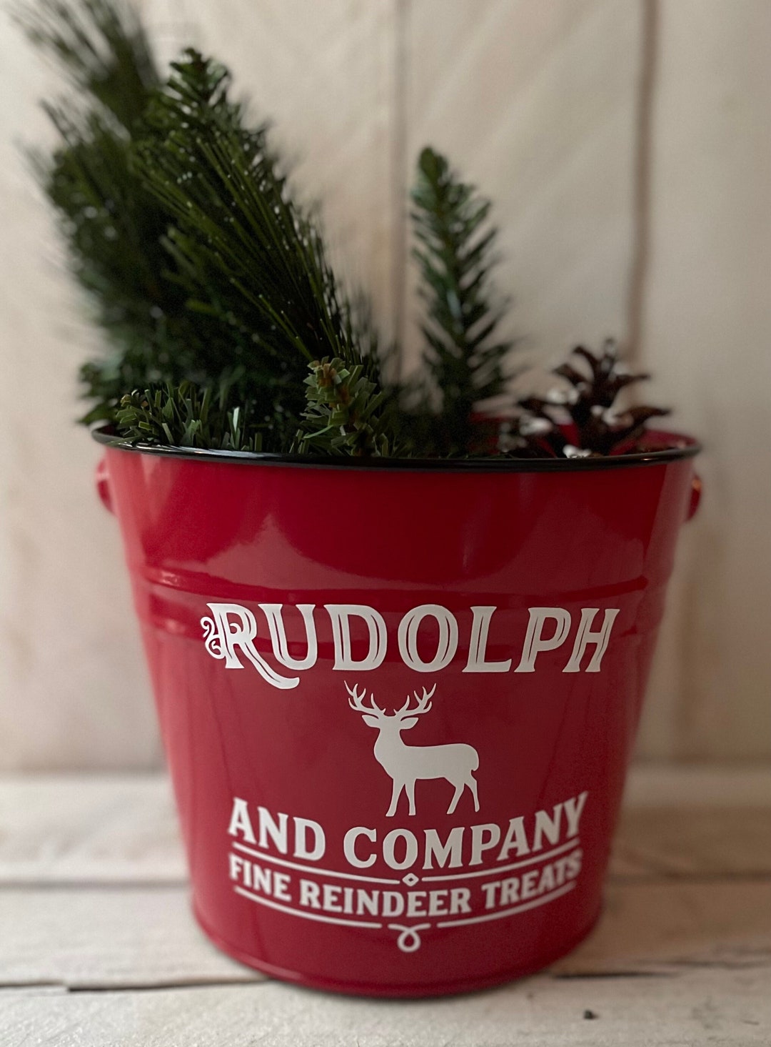 Farmhouse Christmas Decor, Christmas Decor, Christmas Pail, Rudolph ...