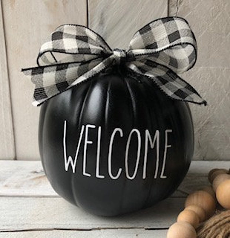 Farmhouse Fall Decor, Farmhouse Pumpkin, Welcome Pumpkin, Decorated ...