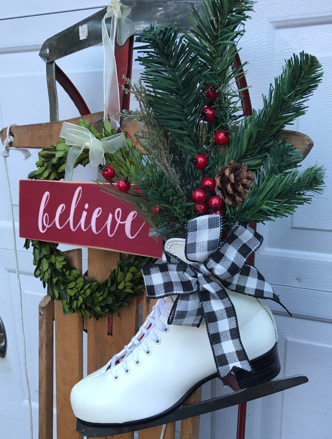 Decorated Ice Skate, Ice Skate Hanging, Christmas Figure Skate, Buffalo ...