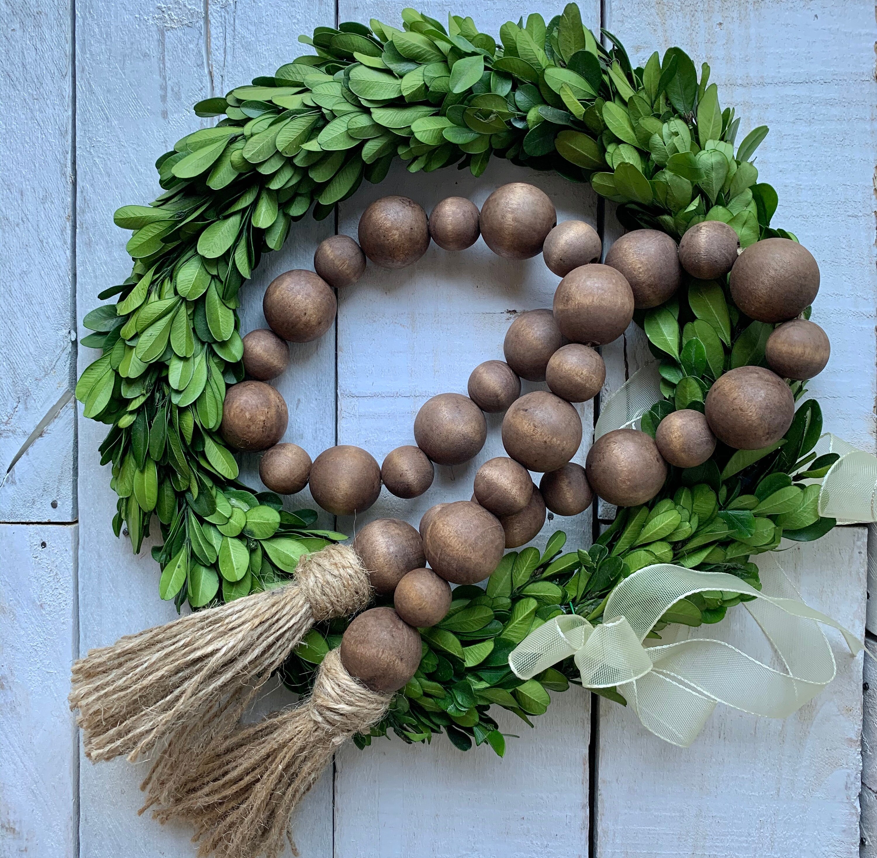 Farmhouse Decor, Wood Bead Garland With Tassels, Bead Garland, Wood ...