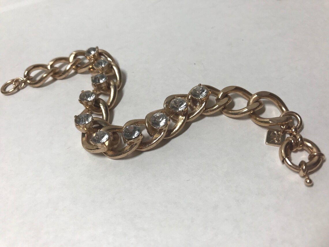 Vintage Chain Link and White Rhinestone Gold Tone Bracelet - Etsy