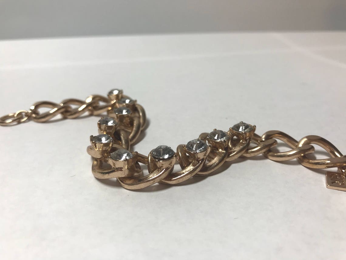 Vintage Chain Link and White Rhinestone Gold Tone Bracelet - Etsy
