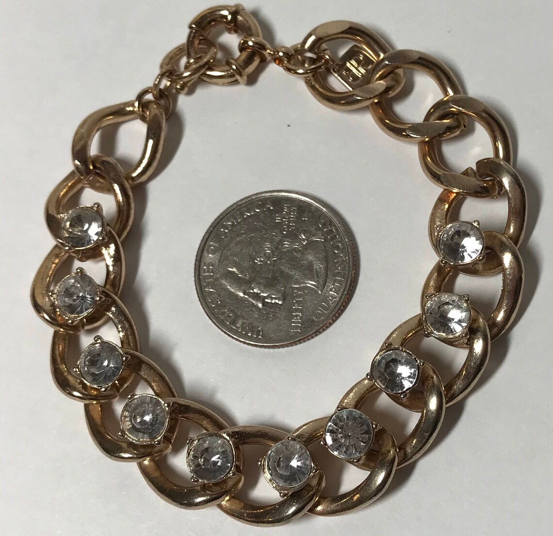 Vintage Chain Link and White Rhinestone Gold Tone Bracelet - Etsy