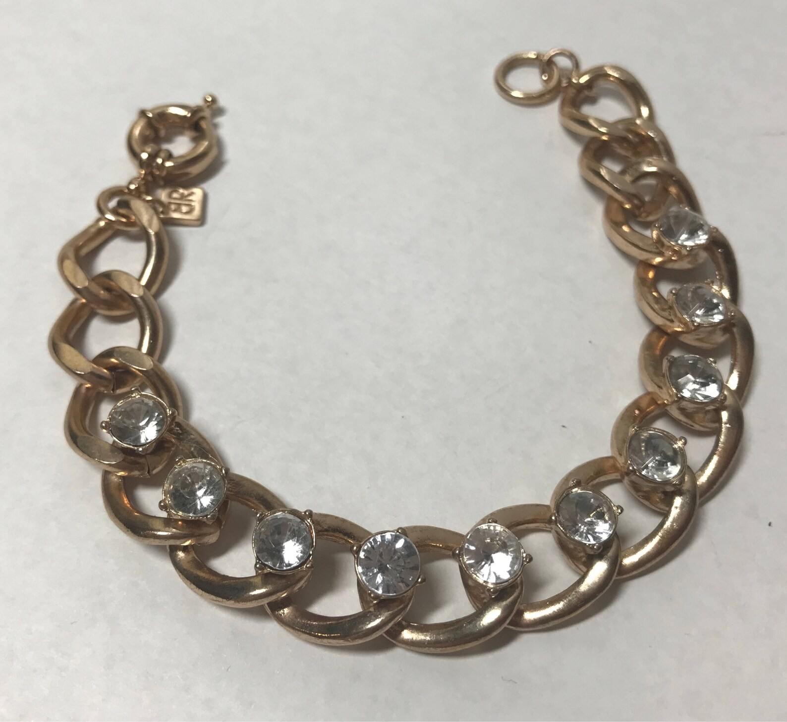 Vintage Chain Link and White Rhinestone Gold Tone Bracelet - Etsy