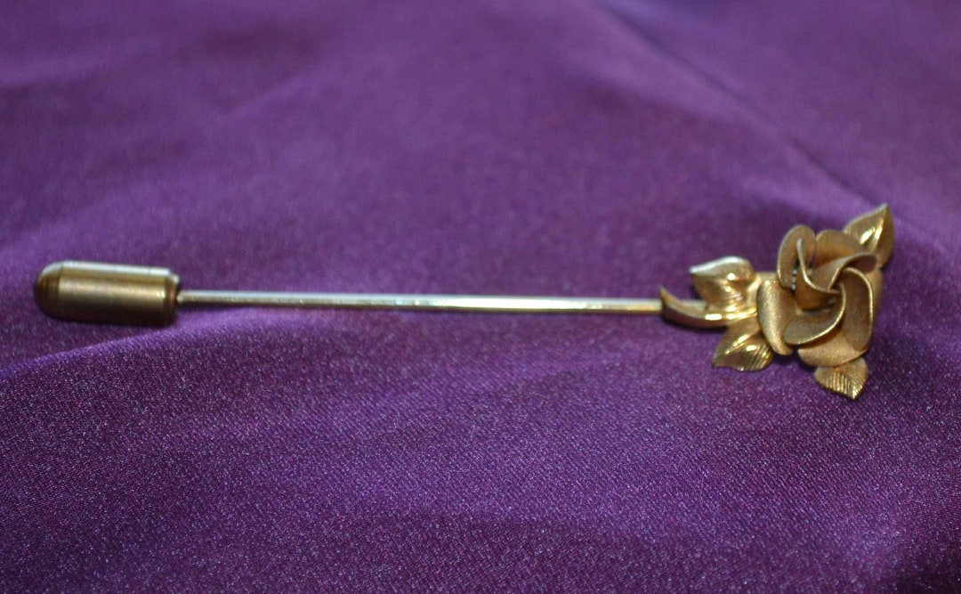 Beautiful Rose Stick Pin With 12kt Gold Overlay, Brushed on the Rose ...