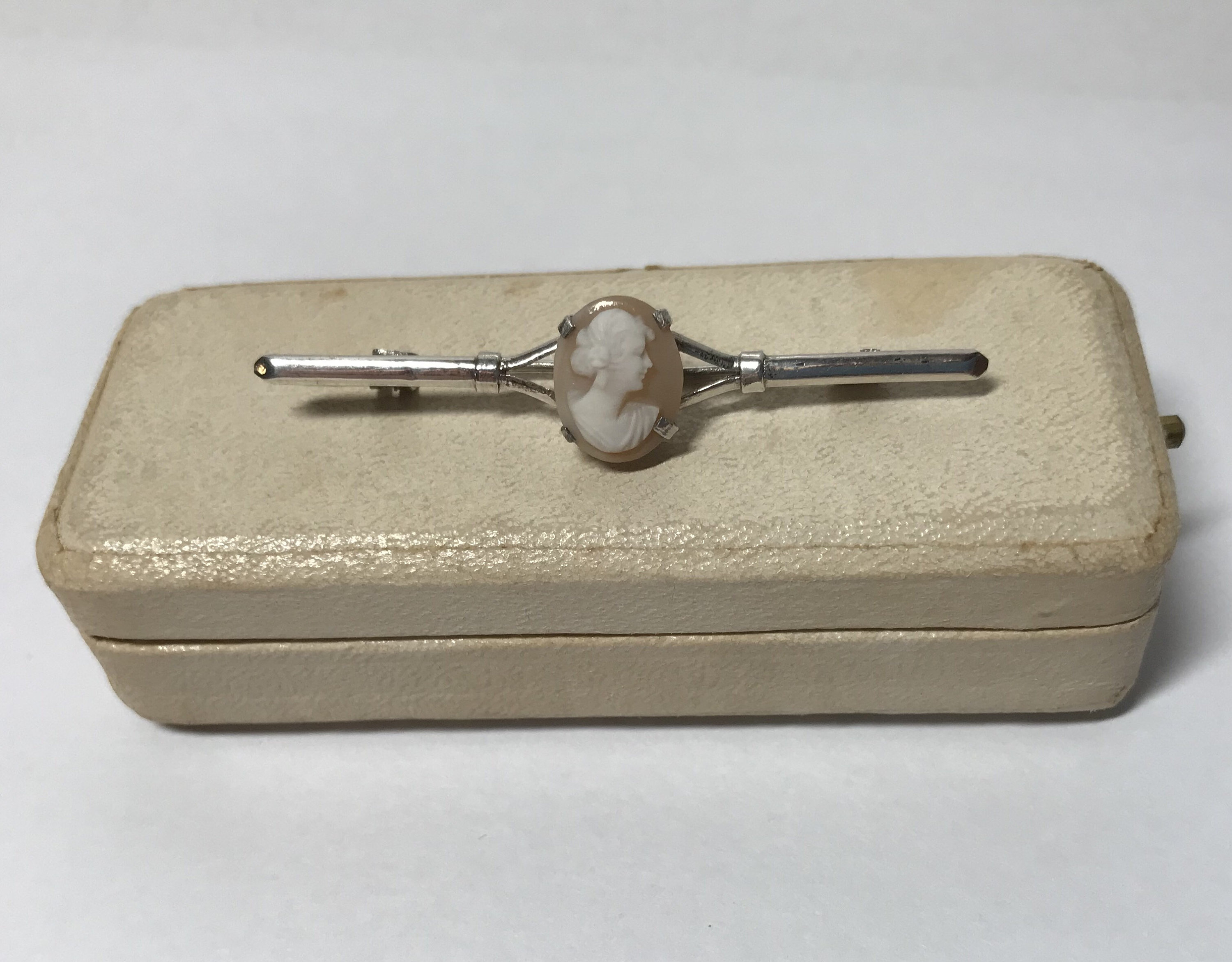 Vintage 800 Silver Cameo Brooch With Box - Etsy