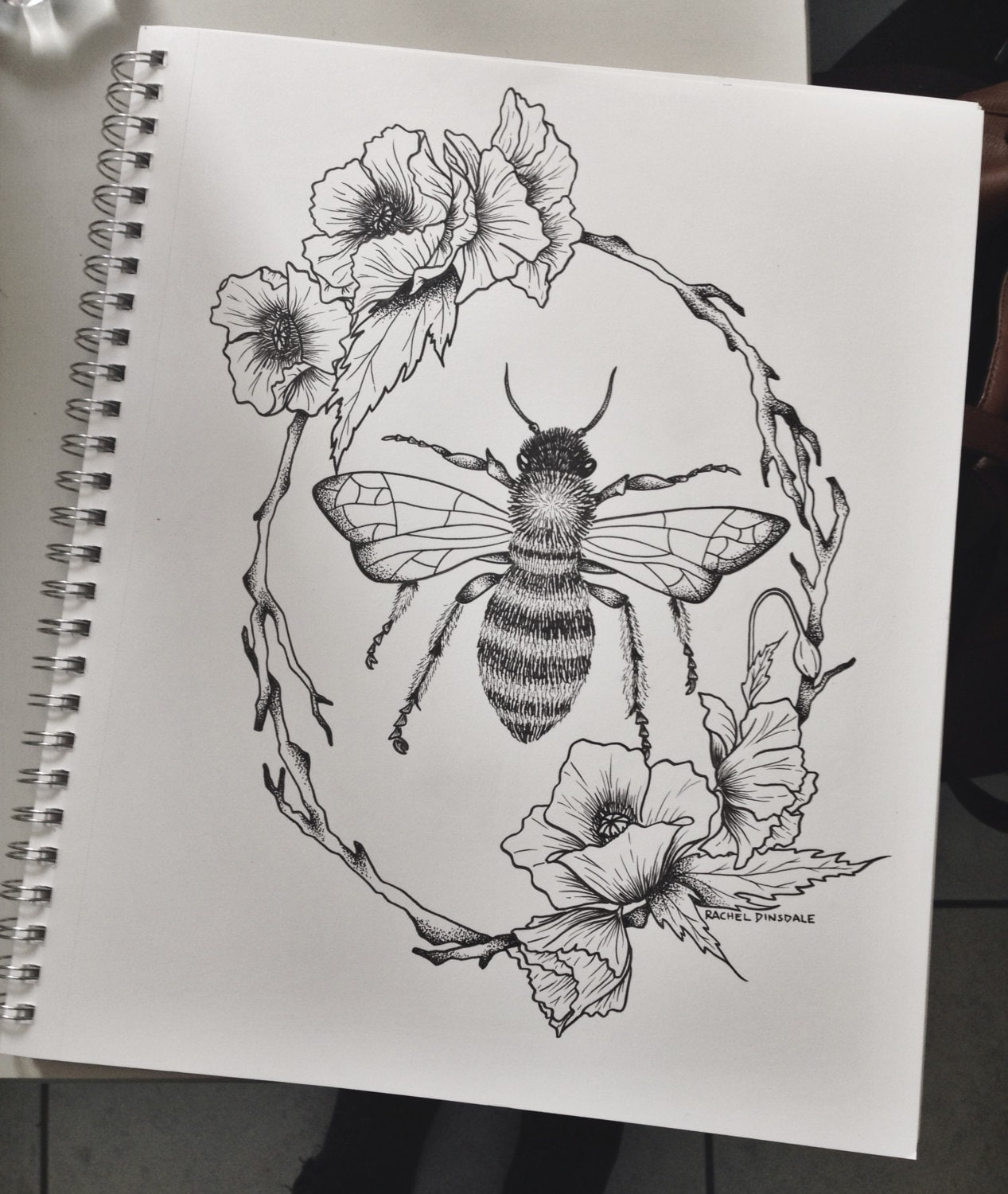 Bee in Floral Frame Art Print - Etsy