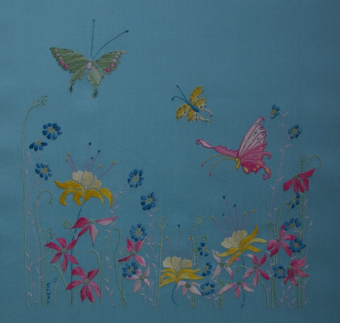 Hand Embroidered Flower Butterflies Scene Hand Embroidery PDF - Etsy