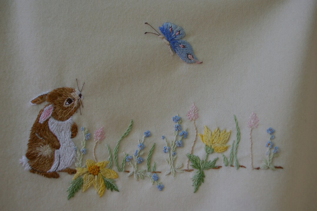 Hand Embroidery Pattern. Baby Blanket Design. BUNNY & BUTTERFLY Baby ...