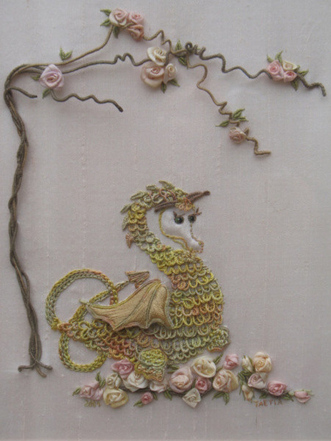 Hand Embroidered Dragon & Roses Wall Art Pattern (PDF) by TAETIA ...