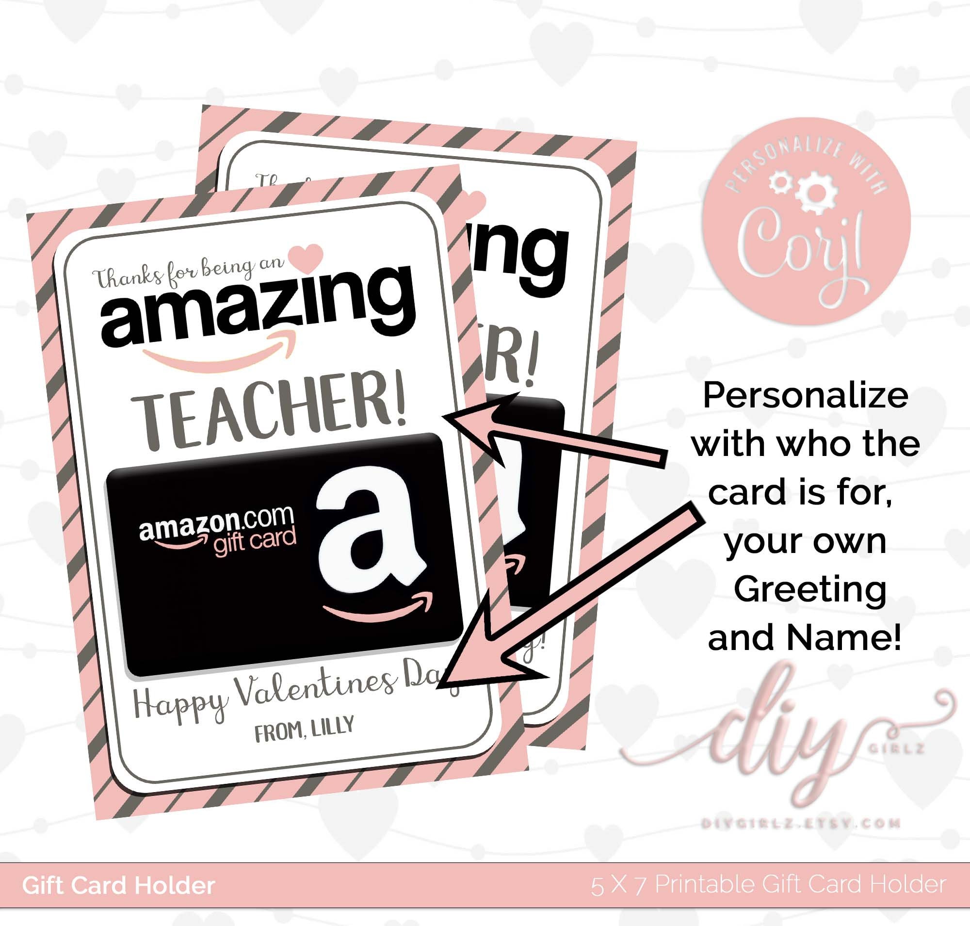 INSTANT DOWNLOAD Teacher Gift Card Amazon Gift Card Holder Editable ...