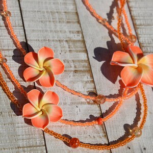 A Piece of Hawaii, Longer Plumeria Triple Strand Necklace in Orange ...