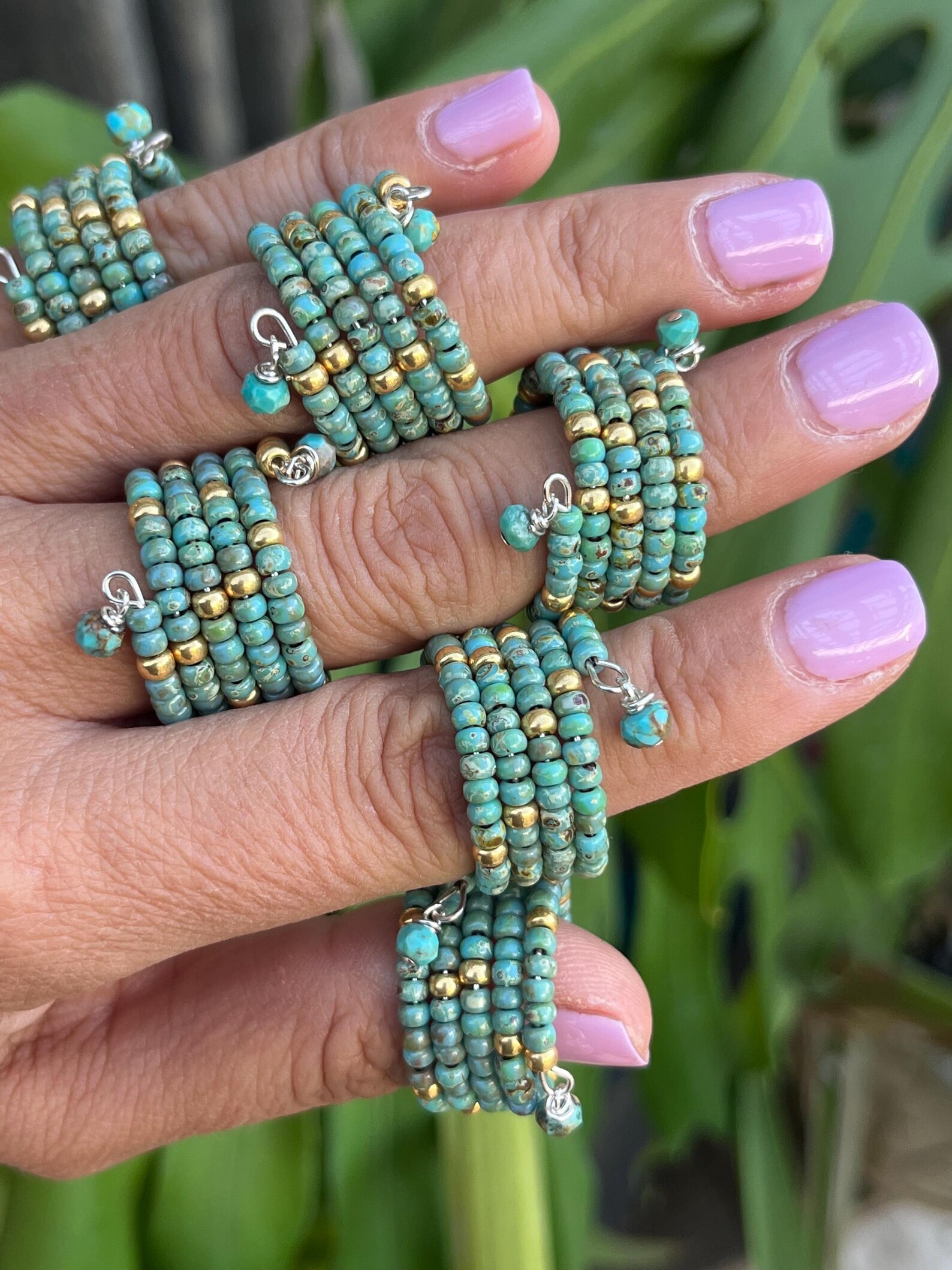 Turquoise Elegant Wrap Ring, Turquoise Picasso Coil Wrap Ring, Seed ...