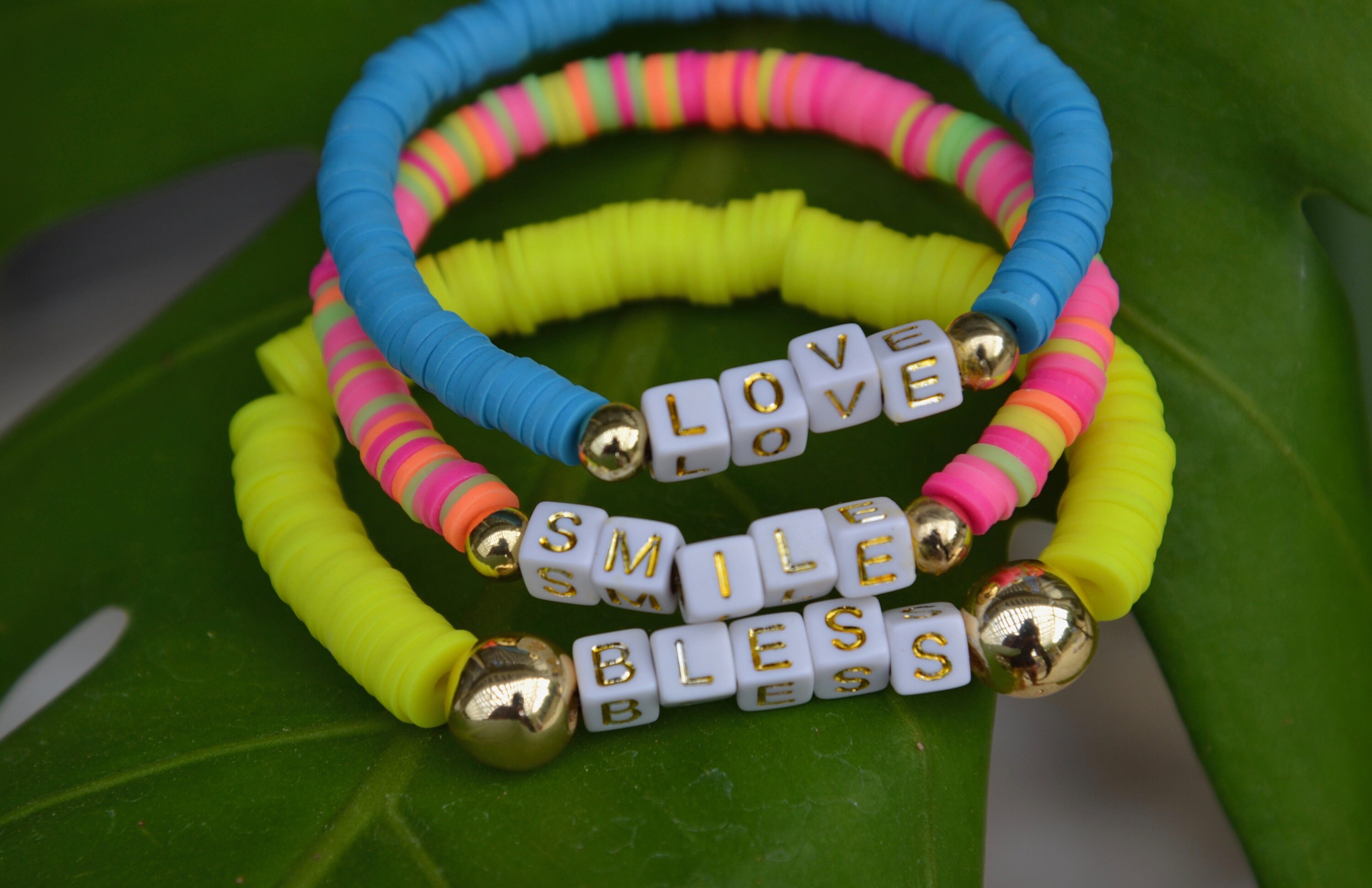 Set of 3 Polymer Clay Neon Beaded Bracelets With Hematite and - Etsy UK