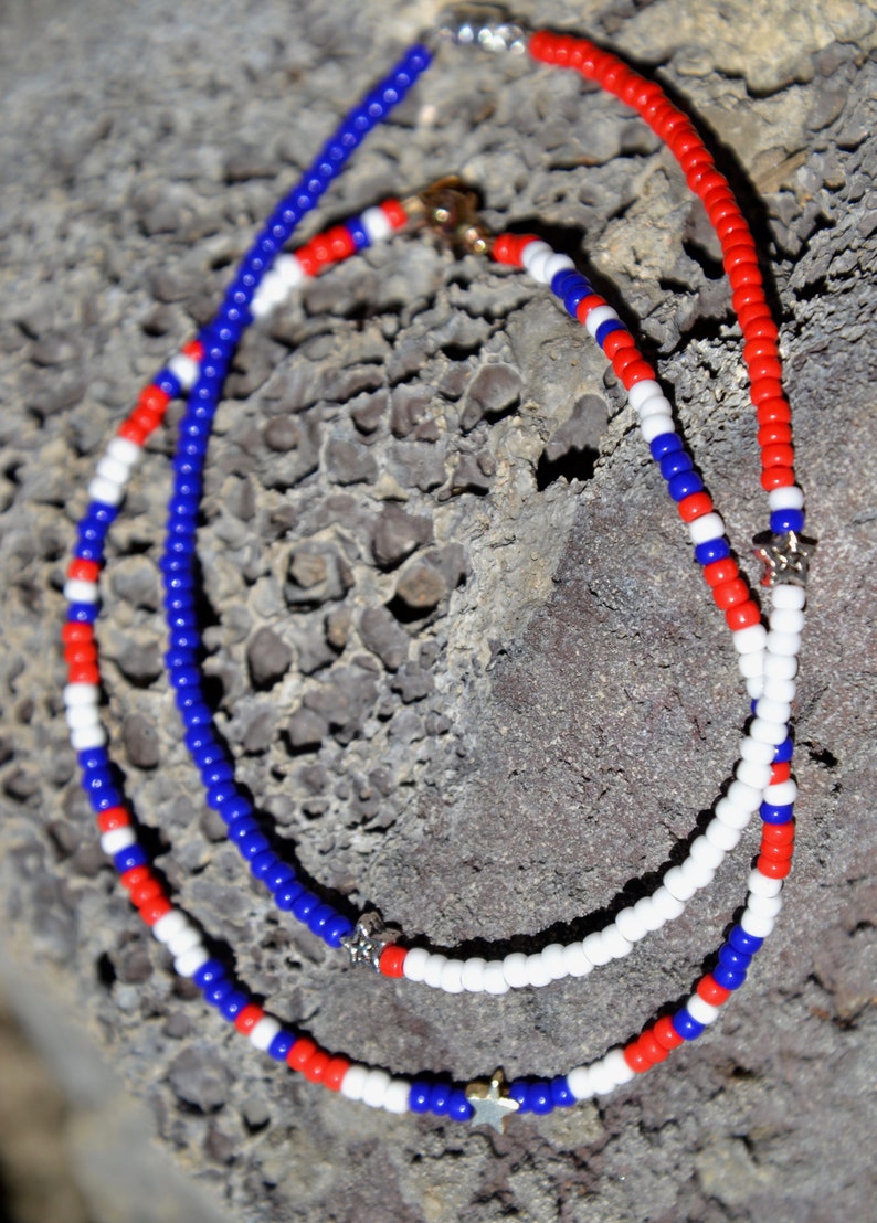 Fourth of July Red White and Blue Beaded Anklet Tiny Gold - Etsy