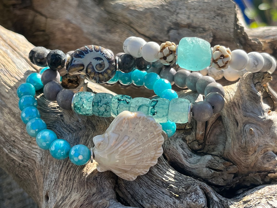 Beachcomber Bracelets, Set of Four Beach Inspired Bracelets, Shell ...