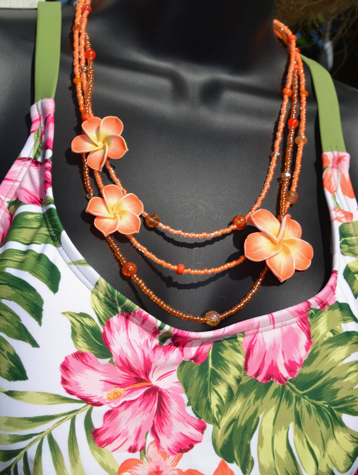 A Piece of Hawaii Longer Plumeria Triple Strand Necklace in - Etsy