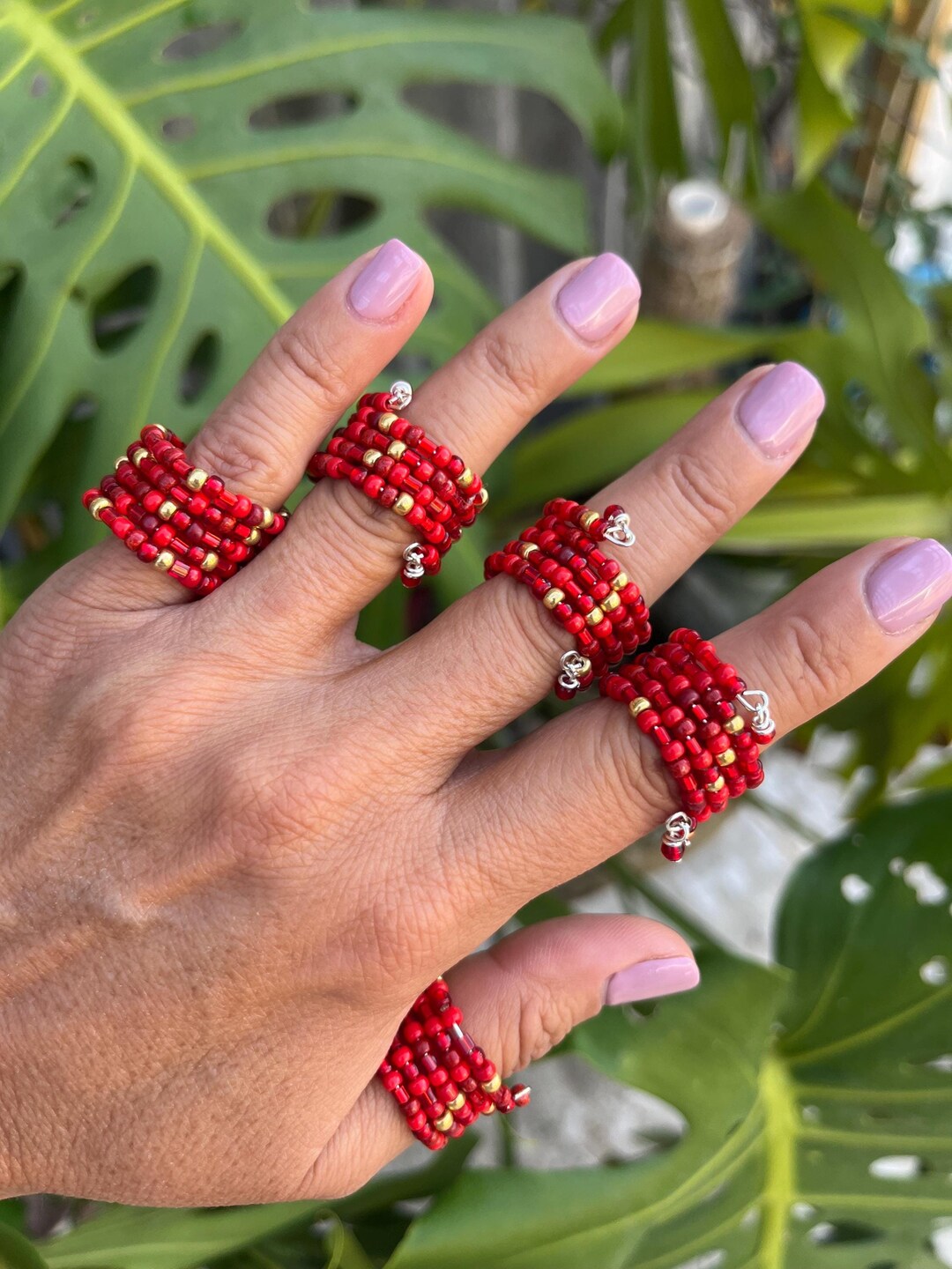 Luscious Red Wrap Ring, Red Coil Wrap Ring, Seed Beaded Red Wrap Ring ...