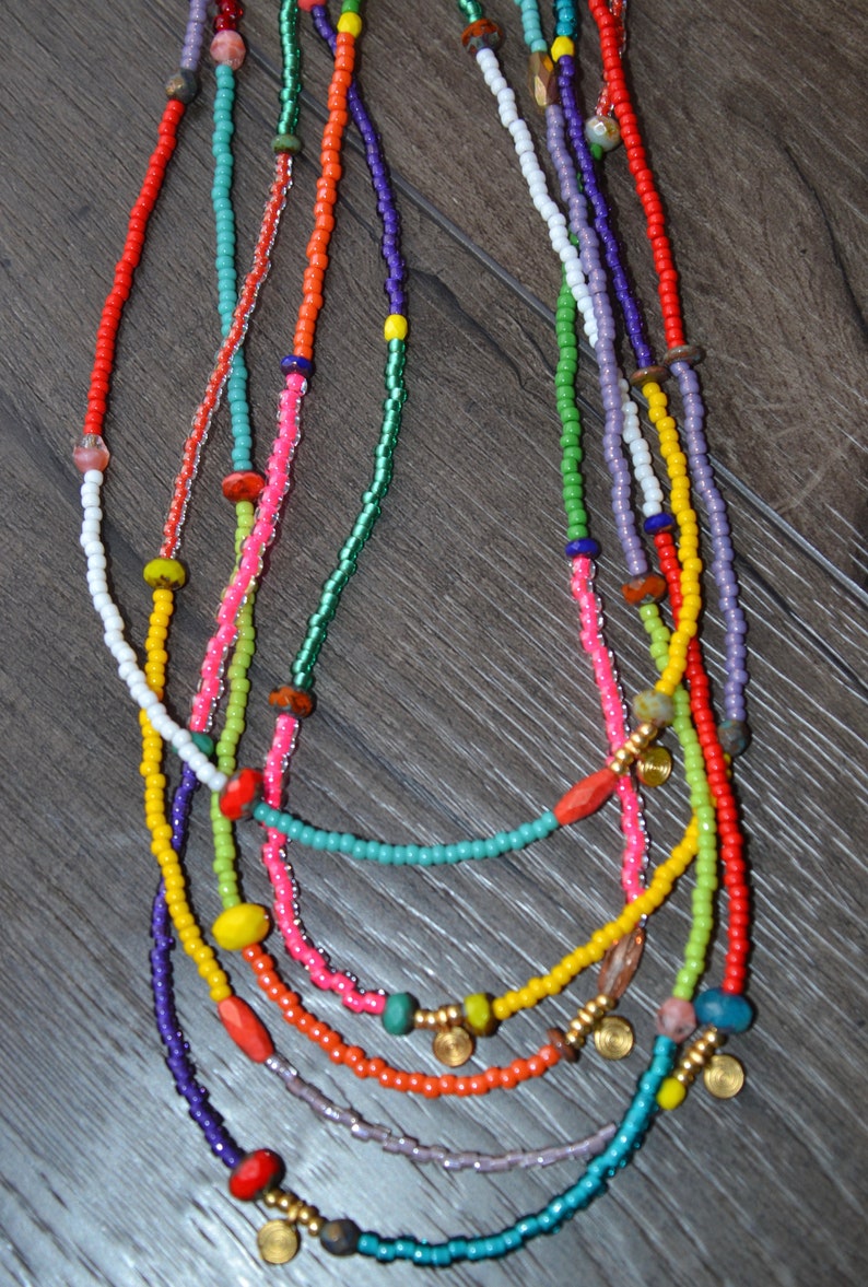 Five Strand Colorful Golden Goddess Necklace Multi Strand - Etsy
