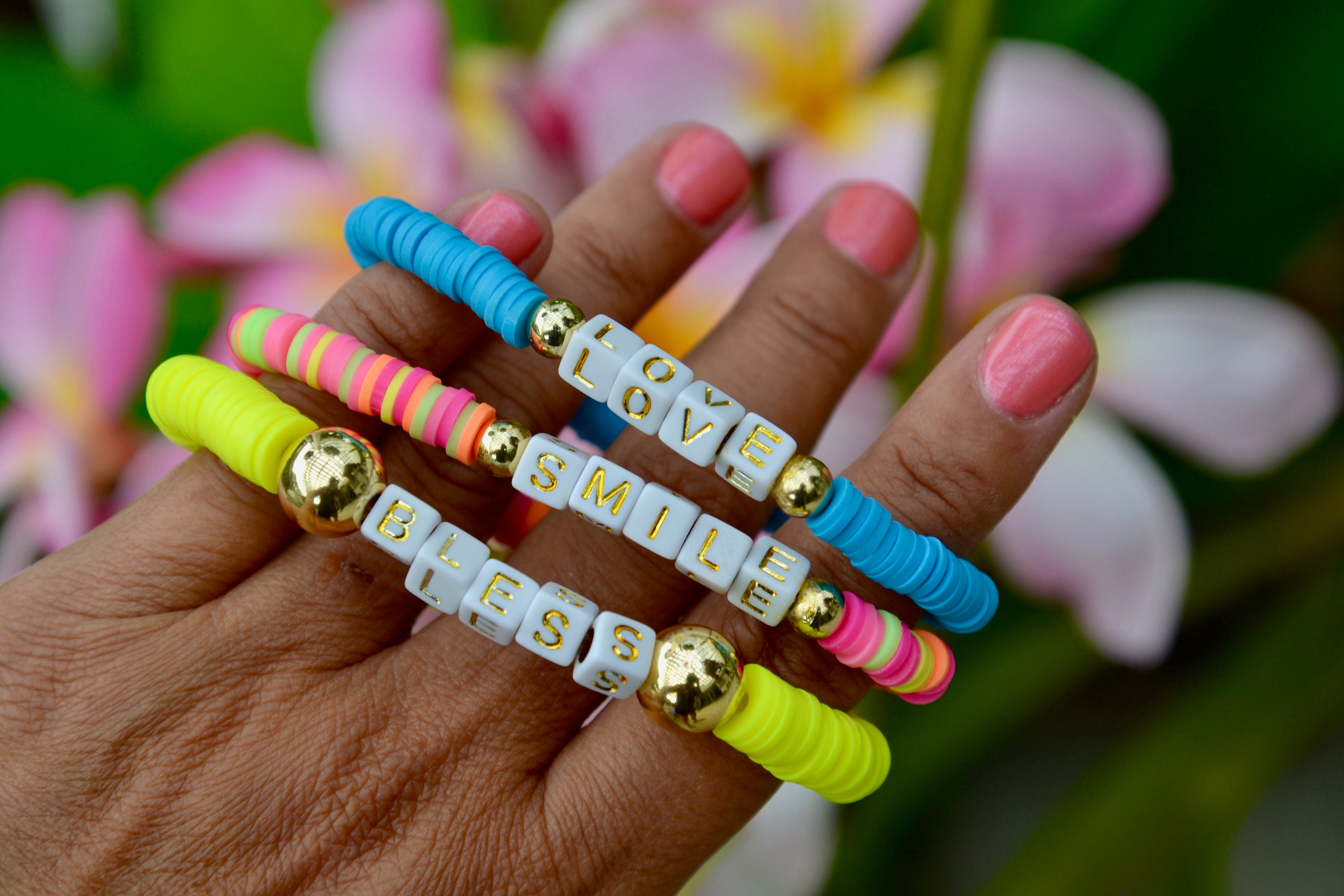 Set of 3 Polymer Clay Neon Beaded Bracelets with Hematite and | Etsy