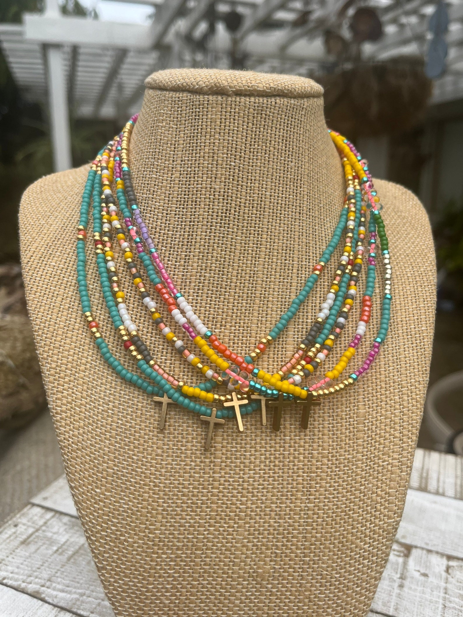 Dainty, Multi Colored Seed Bead Necklace With Dainty Copper Plated ...