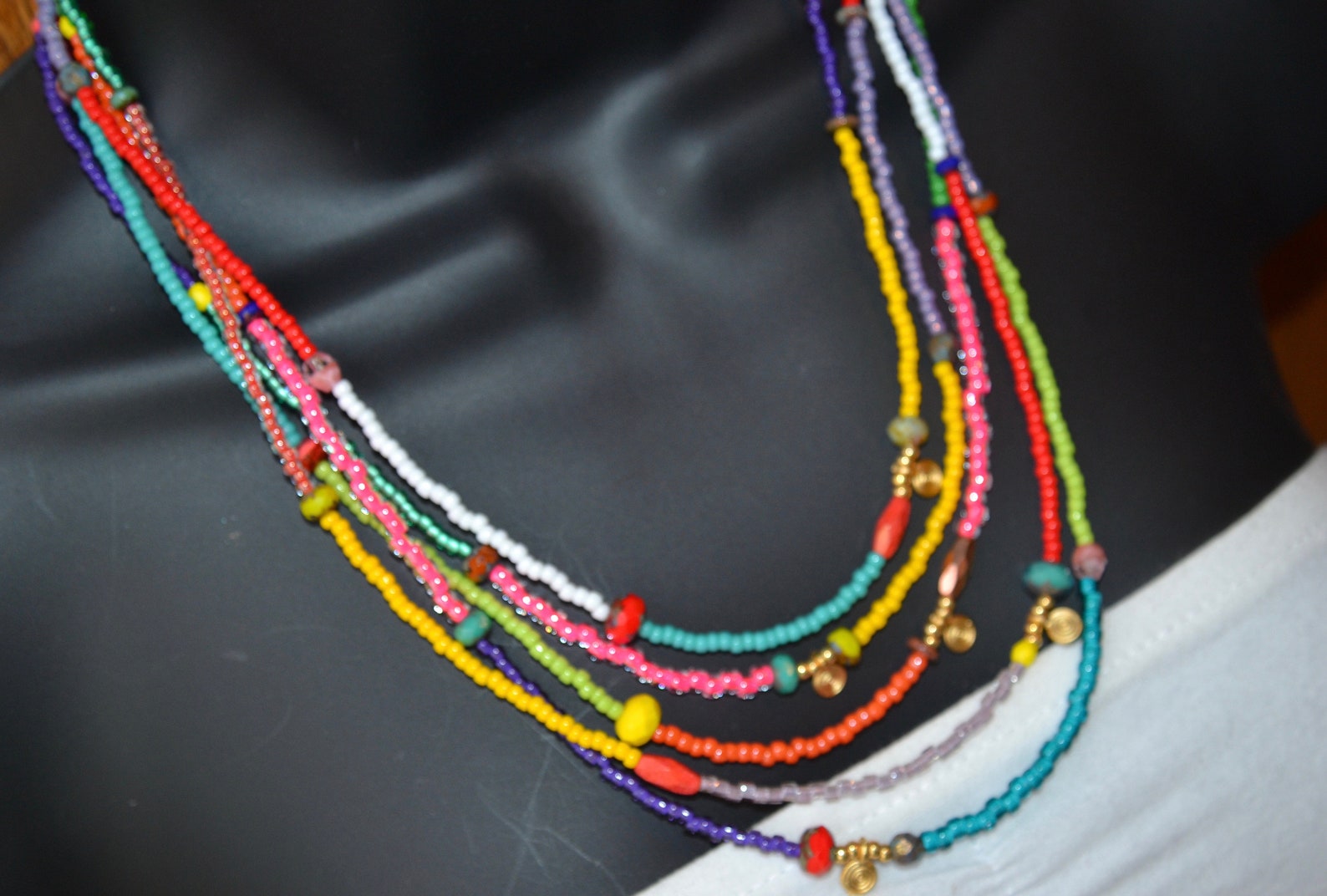 Five Strand Colorful Golden Goddess Necklace Multi Strand - Etsy