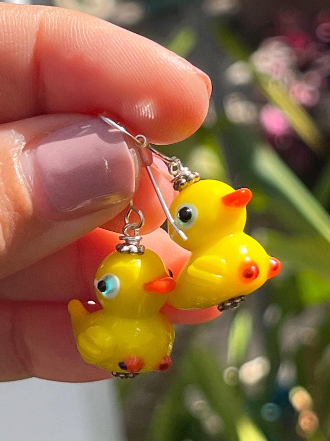 Dainty Rubber Ducky Lamp Work Glass Bead Earrings, Duck Earrings ...